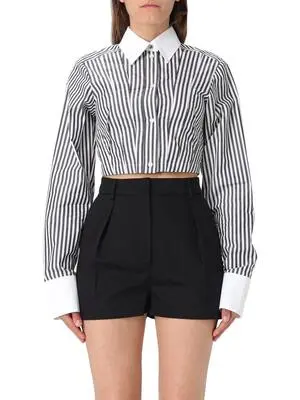 Sportmax Striped Cropped Shirt With Classic Collar - Black