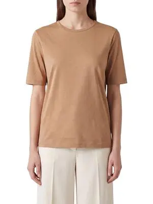 Herno Short-sleeved Crew Neck T-shirt In Pure Cotton Camel