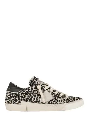 Philippe Model Calf Leather And Fabric Low-top Sneakers With Glitter Inserts - Black