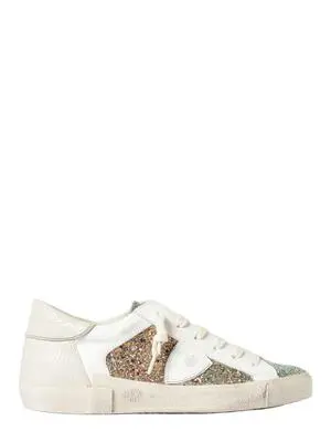 Philippe Model Calf Leather And Fabric Low-top Sneakers With Glitter Inserts - Gold