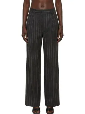 PT TORINO Pinstriped Linen And Cotton Blend Wide Leg Trousers - Dark