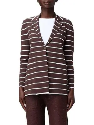 KANGRA Striped Viscose Blend Single-breasted Blazer - Coffee