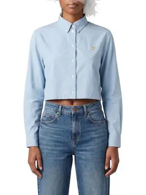 Maison Kitsuné Cropped Cotton Poplin Button-down Shirt - Blue