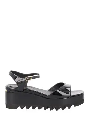 Stella McCartney Synthetic Leather Wedge Sandals - Black