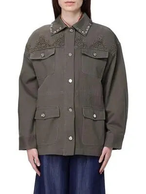 Liu Jo Cotton Shirt Jacket With Embroidery And Crystals - Green
