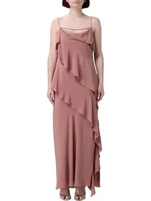 Patrizia Pepe Long Ruffled Viscose Dress - Pink