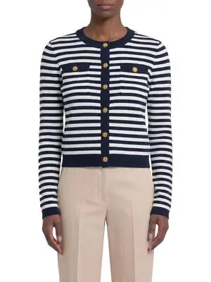 Michael Kors Striped Viscose Blend Cardigan - Blue