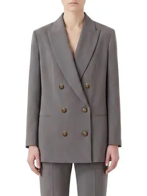 Giorgio Armani Silk Double Breasted Blazer - Grey