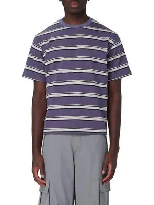 CARRER Striped Cotton Crewneck T-shirt With Embroidered Logo - Violet
