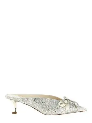JIMMY CHOO Embellished Bow Mules - Silver