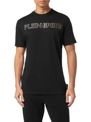 PLEIN SPORT Cotton Jersey T-shirt With Laminated Back Logo - Black