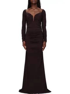 Elisabetta Franchi Off-shoulder Plunge Gown - Brown
