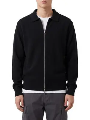 Howlin' Pure Wool Zip-up Polo Cardigan - Black