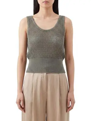 Brunello Cucinelli Sleeveless Openwork Knit U-neck Top - Mint