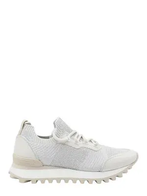 Eleventy Crochet Technical Fabric And Leather Lace Up Sneakers - Sand
