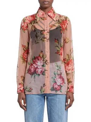 Dolce & Gabbana Silk Floral Print Shirt - Pink