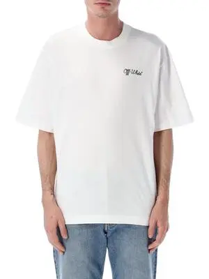 Off-White Relaxed Fit Cotton T-shirt With Logo Print And Dropped Shoulders - White