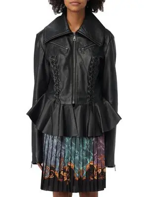 Versace Leather Peplum Jacket - Black