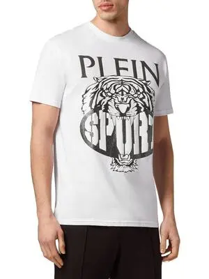 PLEIN SPORT Slim Fit Cotton T-shirt With Contrast Graphic Print - White