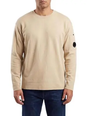 C.P. COMPANY Long-sleeved Cotton T-shirt With Applied Logo - Camel