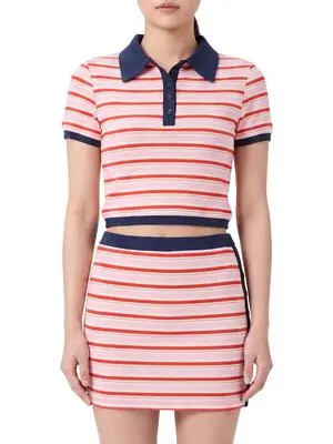 Simkhai Striped Cropped Polo Shirt With Contrast Trims - Pink