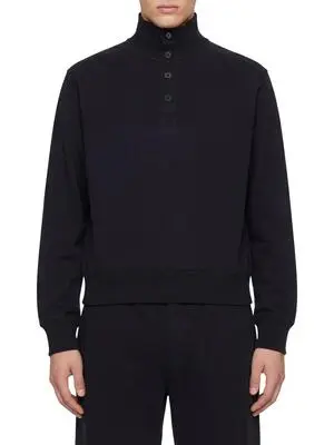 ENTIRE STUDIOS Cotton Turtleneck Sweater With Button Placket - Black