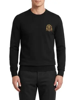 Dolce & Gabbana Crewneck Sweater In Pure Virgin Wool With Logo Crest - Black
