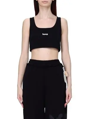 DISCLAIMER Cropped Stretch-cotton Top With Square Neck And Embroidered Logo - Black