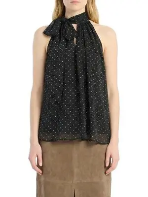 ROTATE BY BIRGER CHRISTENSEN Polka Dot Draped Halter Neck Top - Black