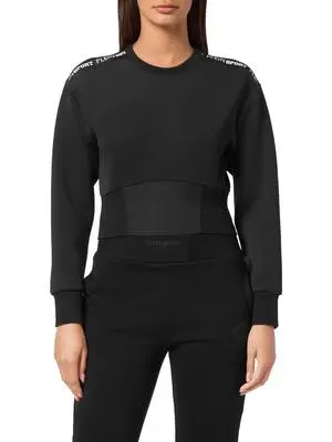 PLEIN SPORT Jersey Bustier Sweatshirt With Long Sleeves - Black