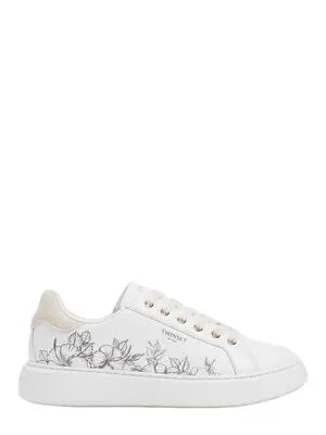 TWINSET Leather Sneakers With Floral Print And Lace-up Fastening - Grey