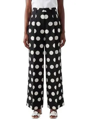 Junya Watanabe High-waisted Polka Dot Crêpe Wide-leg Pants - Black