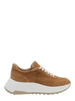 Hogan Suede Platform Sneakers With Perforated Logo - Camel