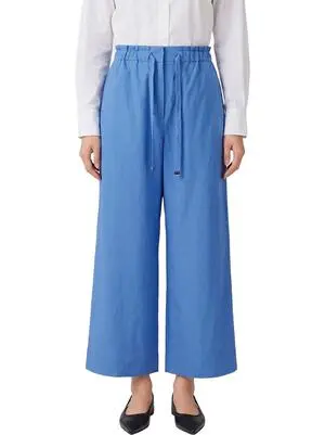 Max Mara High-waisted Wide-leg Cropped Linen Trousers - Blue