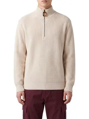 JW Anderson Wool And Cotton Knit Highneck Sweater With Half-zip Closure - Beige