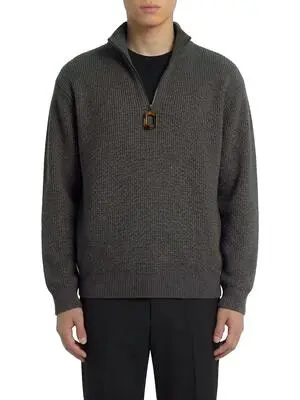 JW Anderson Wool And Cotton Knit Highneck Sweater With Half-zip Closure - Grey