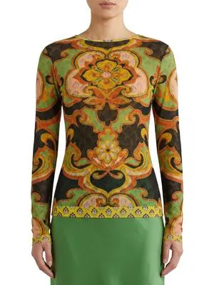 Etro Long Sleeve Ethnic Print Technical Fabric Top - Multicolor