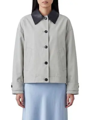DURAZZI MILANO Lightweight Cotton Jacket With Leather Collar And Dropped Shoulders - Grey