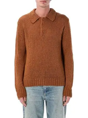 SUNFLOWER Cotton And Linen Knit Polo Shirt - Brown