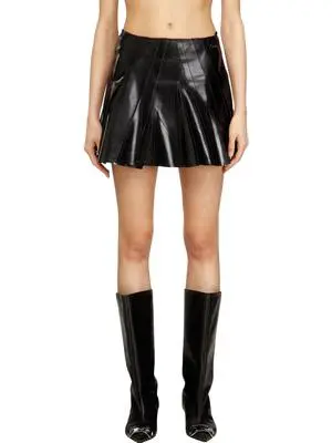 DIESEL® Pleated Faux Leather Mini Skirt - Black