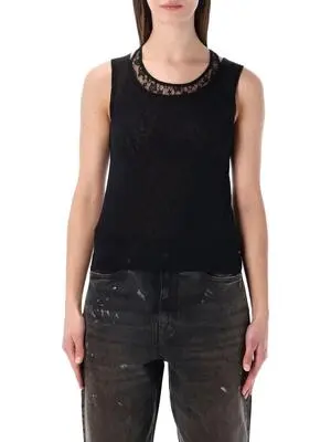 Our Legacy Sleeveless Cotton Blend Top With Lace Inserts - Black