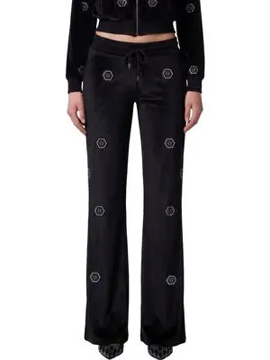 Philipp Plein Velvet Jogging Trousers With Rhinestone Hexagon Logo - Black