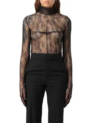 CHB Sheer Lace Mock Neck Bodysuit - Black