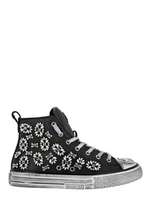 Philipp Plein Embellished Grained Leather High-top Sneakers - Black