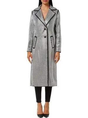 Philipp Plein Long Double-breasted Coat With Crystals And Peak Lapels - Black