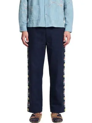 BAZISZT Baziiszt Wide Leg Cotton Pants With Embroidered Detail - Navy