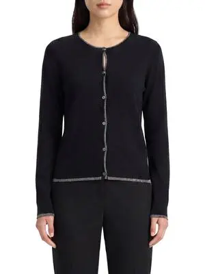 Liu Jo Slim Fit Cardigan In Viscose Blend With Contrast Trims - Black