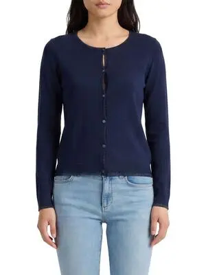 Liu Jo Slim Fit Cardigan In Viscose Blend With Contrast Trims - Navy