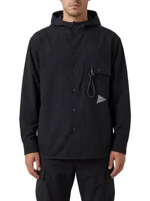 AND WANDER Polyester Hooded Windbreaker Jacket With Patch Pockets - Black