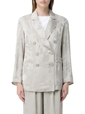 Armani Exchange Double Breasted Blazer With Leaf Print - Dust